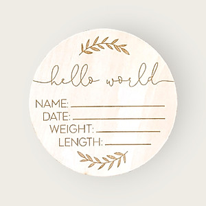 AMOS and SAWYER Hello World Leaf Wooden Birth Announcement Sign, Newborn Photo Prop Party Decoration