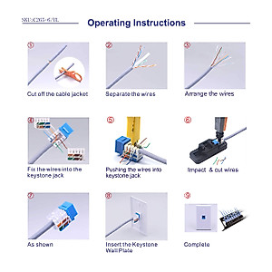 VCELINK 50-Pack RJ45 Cat6 Keystone Jack White Bundle with 1-Pack Punch Down Tool with 110 and 66 Blades and 2-Pack Mini Wire Stripper Cutter