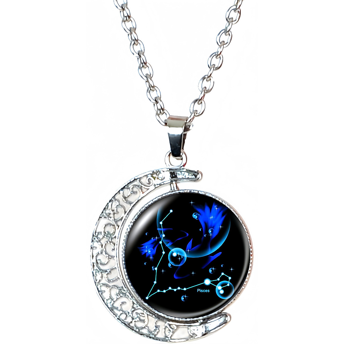 DEQIYIJI Zodiac Necklace Jewelry Birthday Gifts Astrology 12 Constellation Horoscope Sign Galaxy Crescent Half Moon Pendant Necklace Pisces