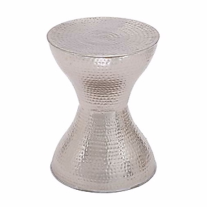 Deco 79 Metal Hammered Accent Table with Hourglass Shape, 14" x 14" x 18", Silver