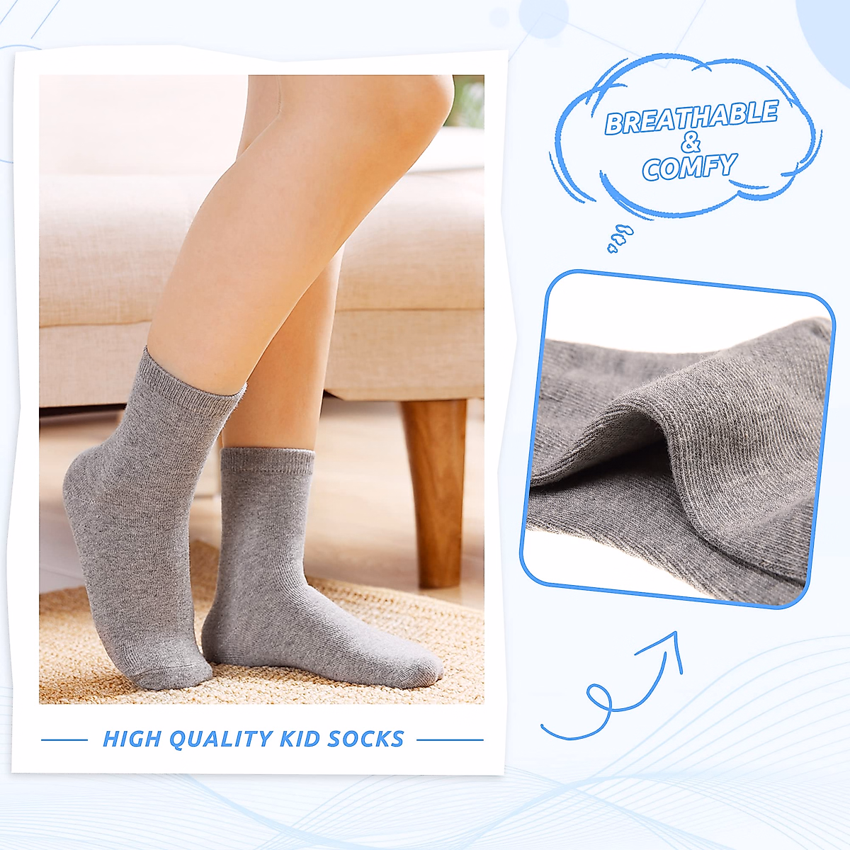 Kids Boy Girls Classics Athletic Socks Little Toddlers Casual School Uniform Sports Soft Breathable Cotton Crew Socks (10 Pairs Black&Grey, 6-8 Years)
