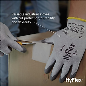 Ansell HyFlex 11-644 Mechanical Protection Cut-Resistant Industrial Gloves, Large, White & Grey (144 Pairs)