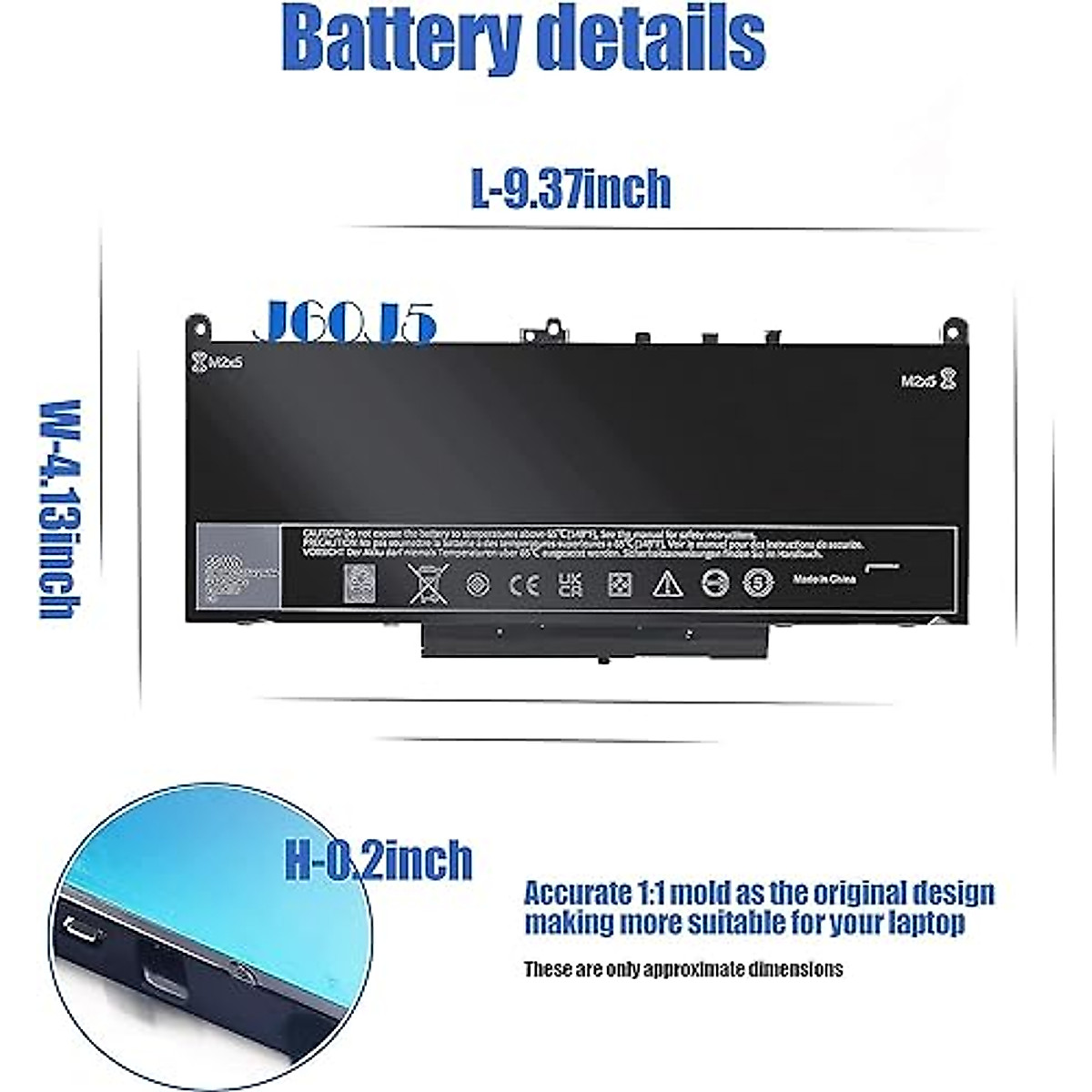 JGTM J60J5 Laptop Battery for Dell Latitude E7470 E7270 Compatible with Battery Type 7.6V 55Wh 7200mAh 4-Cell P61G001 P26G001 0J60J5 0MC34Y MC34Y R1V85 GG4FM 0GG4FM WYWJ2 1W2Y2 242WD R97YT NJJ2H