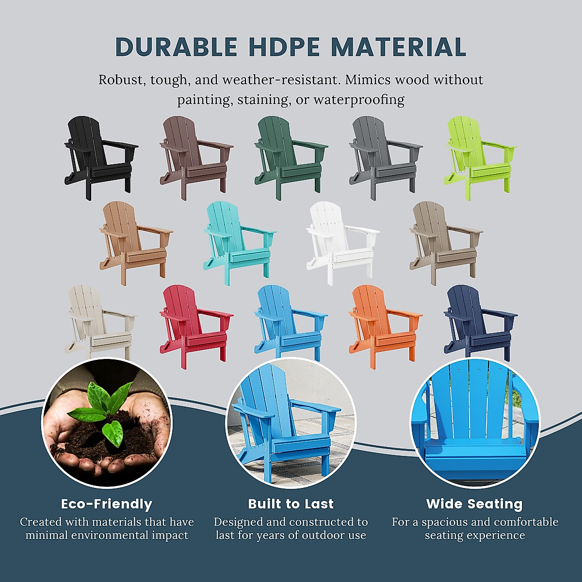 WO Home Furniture Adirondack Chair Lounger Outdoor Folding for Fire Pit, Beach, Balcony, Backyard, Lawn, Patio, Pool, Deck, Garden (Pacific Blue)