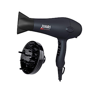 Jinri Hair Dryer Professional Salon Ionic Blow Dryer with Concentrator & Diffuser, Light Weight Low Noise Hair Blow Dryers, Black