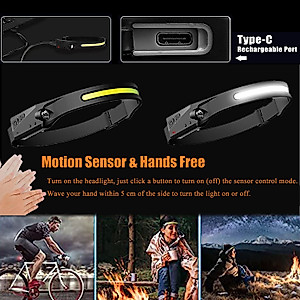 Everlyte Headlamp Rechargeable 230° Wide Beam Head Lamp LED with Motion Sensor, Odelfistrip Light Pro Headlamp, Weatherproof, Lightweight Head Light Flashlight for Hardhat, Camping, Running, Hiking