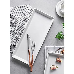 Sweese 719.101 Rectangular Serving Platters, 14 Inch Porcelain Serving Trays for Parties - Set of 4, White