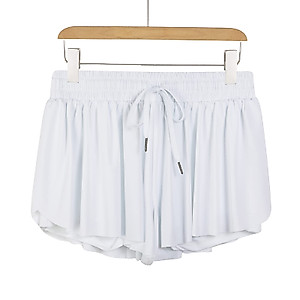 Flowy Women's Athletic Shorts Workout Running Gym Yoga Tennis Golf Skirt Sport Active Butterfly Skort with Pockets Cute Comfy Lounge Spandex Sweat Pants Trendy Clothes Casual Summer Outfits White Xs