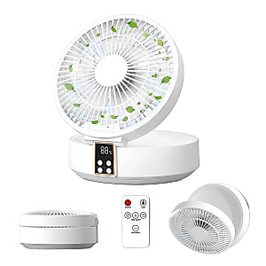 Folding Fan for Bedroom with Reomte, Folding Desk Fan with HD Digital Display, Oscillating Fan with Night Light, Portable Wall Mount Fan 3 Speeds, Quiet Office Fan 120° Rotate USB Rechargeable