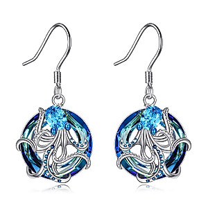 YFN Octopus Gifts for Women Sterling Silver Octopus Dangle Drop Earrings Ocean Animal Jewelry for Ocean and Octopus Lover