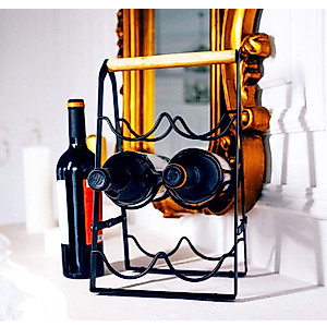 ARTES Countertop Wine Rack - Stackable Wine Holder for 6 Bottles - Metal Wine Racks for Pantry, Cabinet, Home Bar, Wine Cellar in a Three-Tiered Classic Design with Wooden Handle, Black