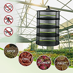 SDOM Herb Drying Rack 4-Layer 2ft with Zipper, Hanging Drying Rack with Hook or Hydroponic Plant/Plants Herb Drying, Foldable Drying Net