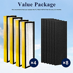 4 Pack HEPA Filter B FLT4825 Replacement for Air Purifier Filter, Fit AC4825 AC4300 AC4800 AC4900 AC4850, Premium HEPA Filter and 8 Activated Carbon Pre-Filter by TOMOON