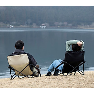 S'more Low Beach Chairs with Carry Bag, Camping Chair with Padded Armrests, Lightweight Folding Chairs for Camping, Hiking, Backpacking, Picnicking, Lawn, Outdoor, Concert, Sand, Beige