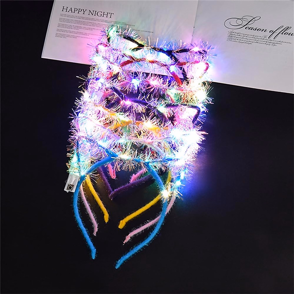 REQO 10 Pieces Cat Ears Headbands Set,LED Cute Cat Light Up Head Accessories,Glowing Girls Headdress Party Supplies For Night Clubs, Raves, Concert Party,Christmas,Halloween,Adults,Kids (10pcs-A)