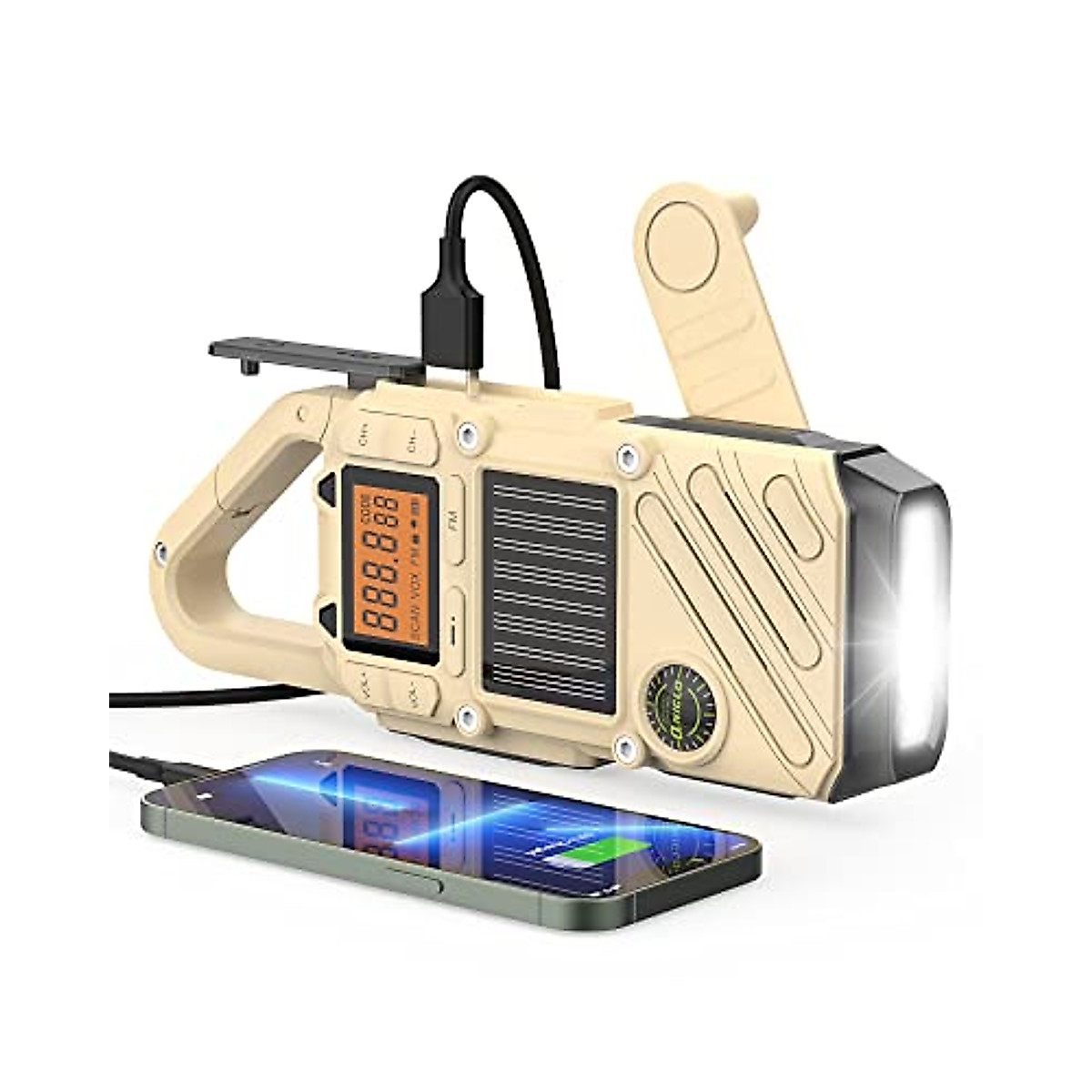 Emergency Radio, FM/NOAA Weather Radio with Walkie Talkies, Solar Powered Hand Crank Radio with LED Flashlight & SOS Alarm for Emergency, Portable Power Bank with USB Charged for Smart Phone Charger