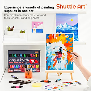 Shuttle Art 54 Pack Acrylic Paint Set, Acrylic Painting Set with 30 Colors Acrylic Paint, Wooden Easel, Painting Canvas, Paint Brushes, Palette, Art Painting Supplies for Kids Adults Beginner Artists