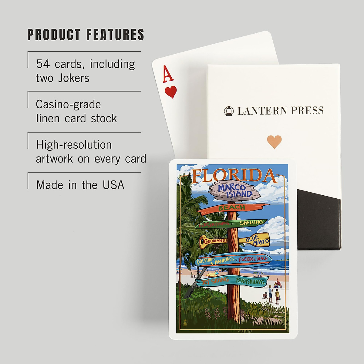 Lantern Press Marco Island, Florida, Destinations Sign (52 Playing Cards, Poker Size Card Deck with Jokers)