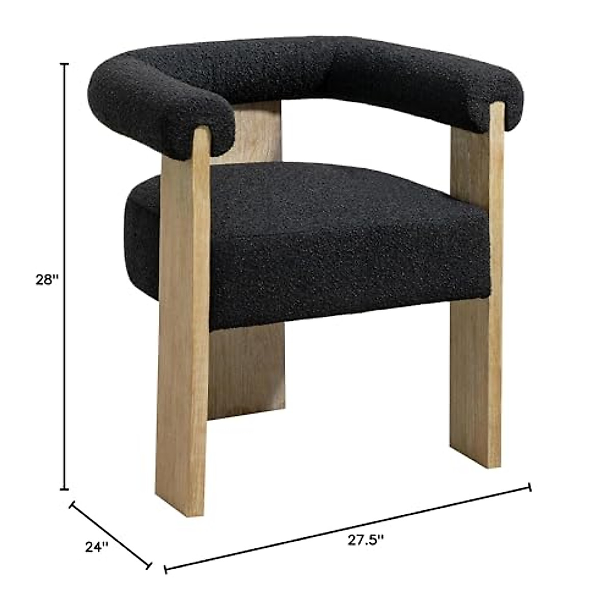 Meridian Furniture 566Black-C Barrel Collection Mid-Century Modern Dining Chair with Solid Wood Natural Finish, Rich Black Boucle Fabric, 27.5" W x 24" D x 28" H, Black