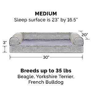 Furhaven Orthopedic Dog Bed for Medium/Small Dogs w/ Removable Bolsters & Washable Cover, For Dogs Up to 35 lbs - Faux Fur & Velvet Sofa - Smoke Gray, Medium