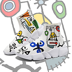 Hetios Men Graffiti Sneakers Running Shoes Slip on Sock Breathable Lightweight Multicolor Plus Size 15