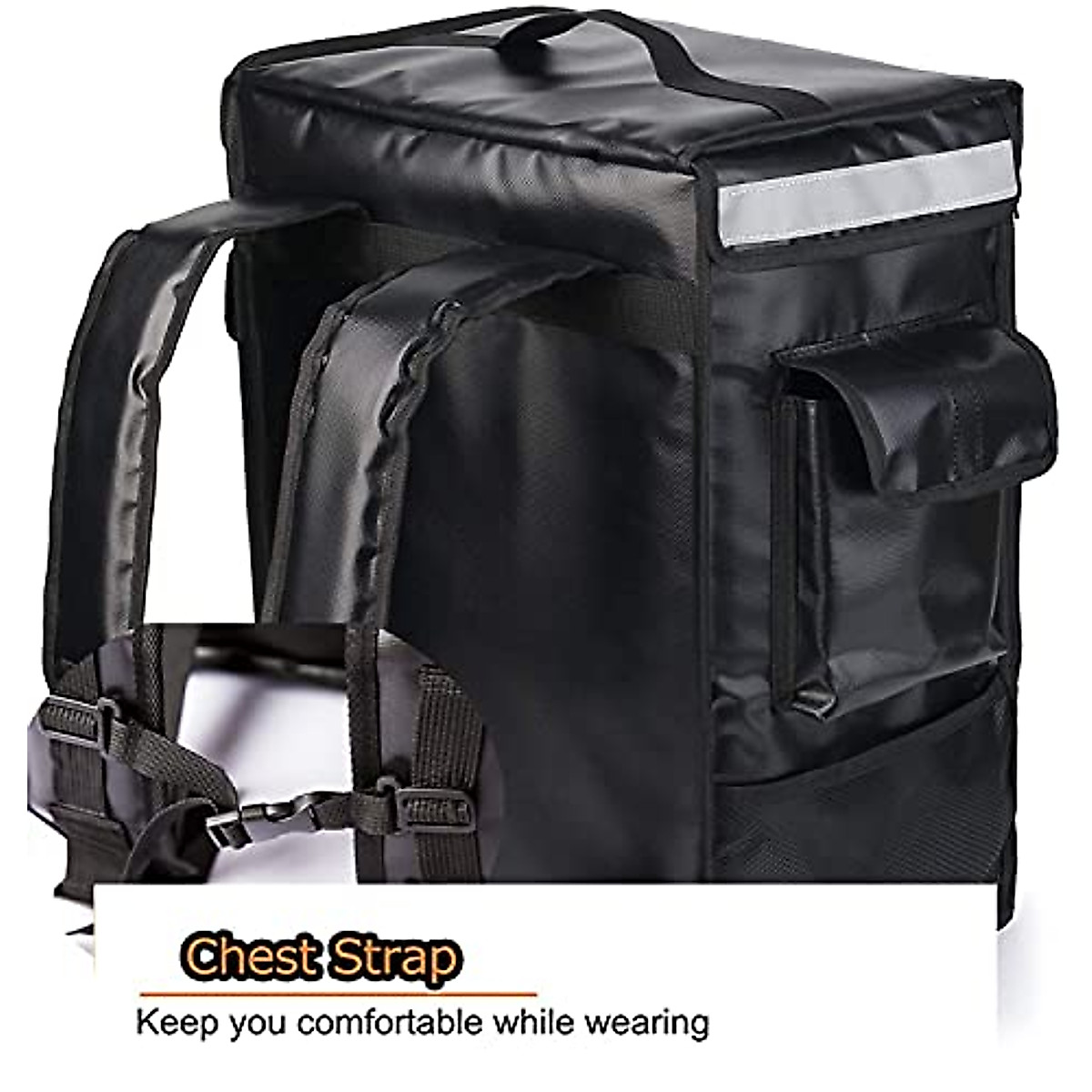 maxer Insulated Food Delivery Backpack, 13.78" L x 9.85" W x 18.5" H Insulated Cooler Bag, Portable Pizza Delivery Thermal Backpack, Water Resistant Commercial Grade Food Delivery Bag (BLACK)