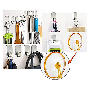 MXtechnic Self Adhesive Hook Stick on Wall 304 Stainless Steel Polished Hanging Clothes Coat Hat Hooks and Strong Heavy Duty Metal Super Power Hooks Storage Organizer (10 Pack) (Hooks-10)
