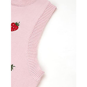 Floerns Women's Sleeveless Round Neck Cute Strawberry Sweater Vest Crop Shirt Top Pastel Pink M