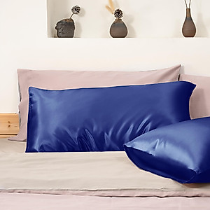 EXQ Home Silky Satin Pillowcase for Hair and Skin,Soft Cooling Pillow Cases Queen Size Set of 2 Satin Pillow Case with Envelope Closure Navy Blue (Queen,20x30 inch)