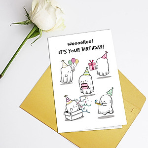 Cute Ghosts Birthday Card for Men Women, Funny Halloween Birthday Card for Friends, Humorous Cartoon Birthday Card for Him Her