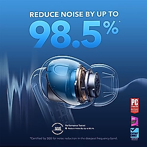 soundcore by Anker Liberty 4 NC Wireless Noise Cancelling Earbuds, 98.5% Noise Reduction, Adaptive Noise Cancelling to Ears and Environment, Hi-Res Sound, 50H Battery, Wireless Charging (Renewed)