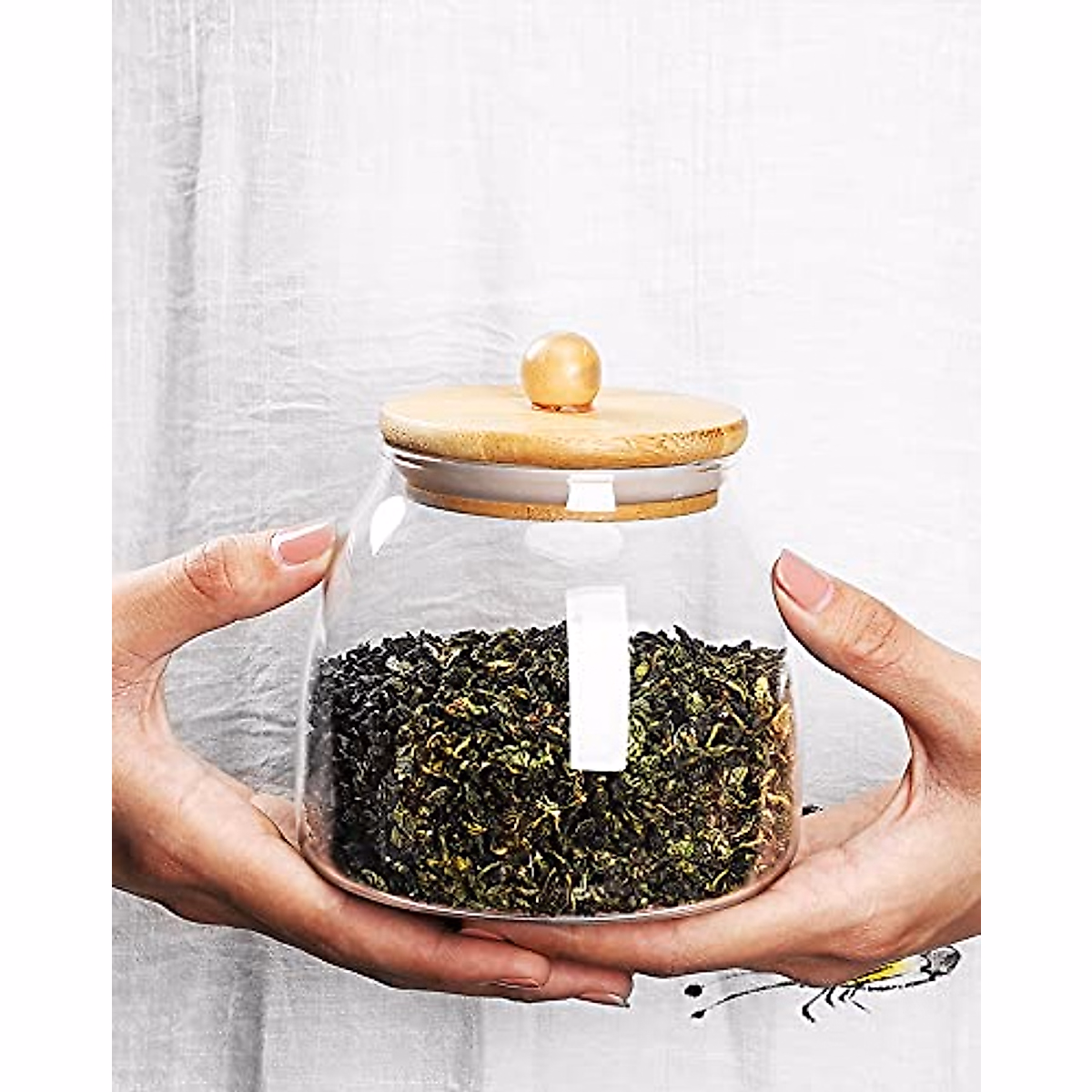 Mozacona Glass Food Storage Container Candy Dish Spice Jar with Seal Wooden Lid