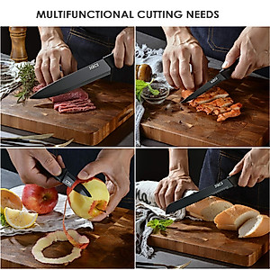 Rainbow Knife Set 18 Pcs Kitchen Knives Set Sharp Stainless Steel Knife Sets Contain 8 Steak Knives Sharpener Peeler Clear Acrylic Stand Beautiful Knife Best Gift (Black 18PCS Set)