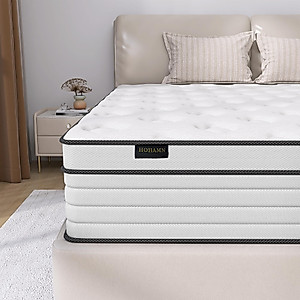 Hohamn Queen Mattress,12 Inch Hybrid Mattresses with Individual Pocket Springs & CertiPUR-US High Density Foam Mattress in a Box High Permeability Skin-Friendly,Medium Firm Queen Size Mattress