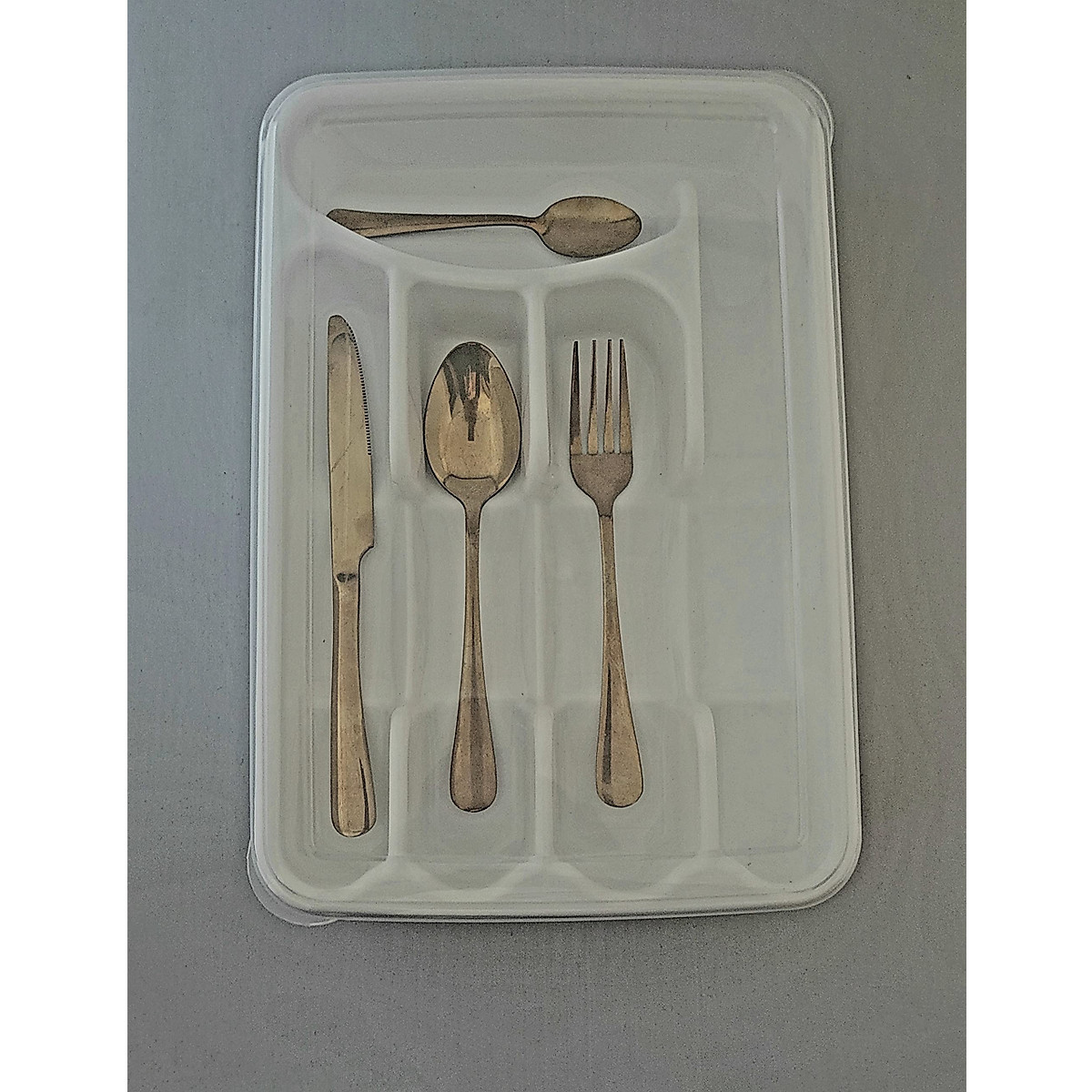 BLACK PEARL Utensil and Silverware Organizer tray for drawer with cover -Cutlery Flatware Organizer with lid - for kitchen drawer, BBQ, picnic, Covered flatware tray,5 Compartments - Plastic (WHITE)