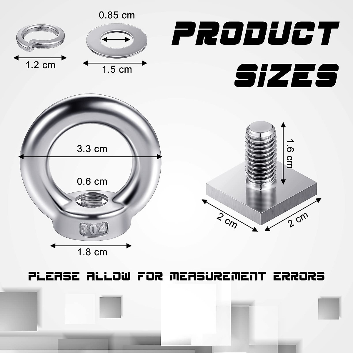 6 Sets M8 T Track Bolts, Eye Bolts with Nuts, 304 Stainless Steel Roof Rack T Bolts, Nuts and Lifting Eye Bolts, T Slot Bolts Anchoring Kit for Ropes Anchoring Tie Down Straps