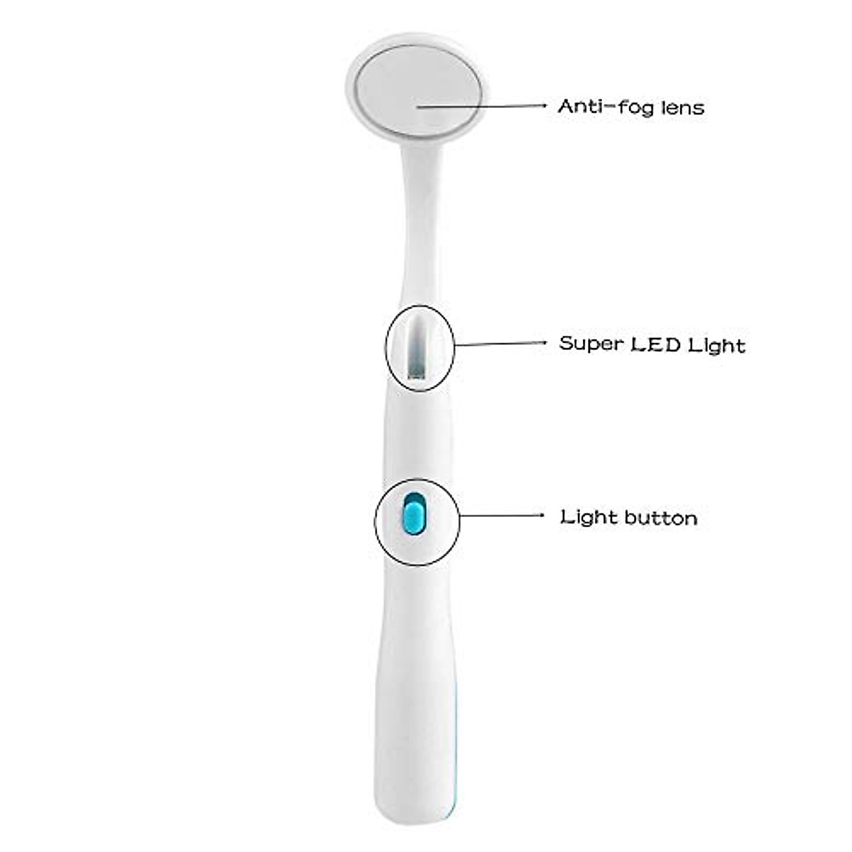 2 Pcs Dental Mirror with Light Tool LED Lighted Teeth Inspection Mirror Anti Fog Curve Angle Dentist Oral Care Tool
