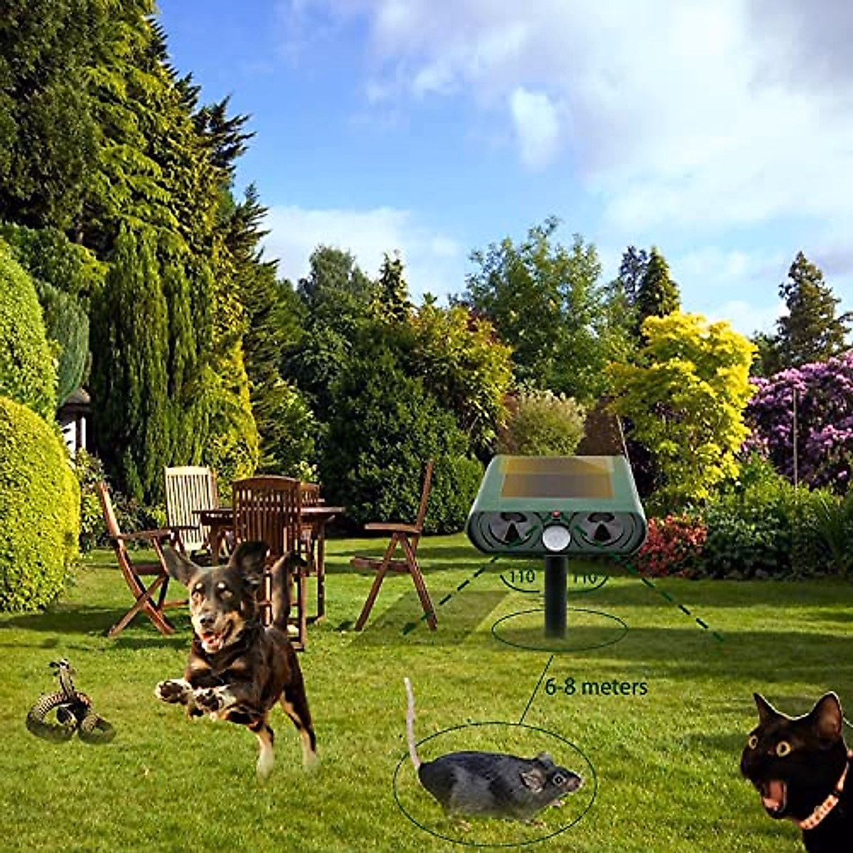 Abilly 2023 Solar Ultrasonic in Repellent Defender Rat, Squirrel, Deer, Raccoon, Skunk, Rabbit, Mole, Dog, Cat, Waterproof with Motion Detector