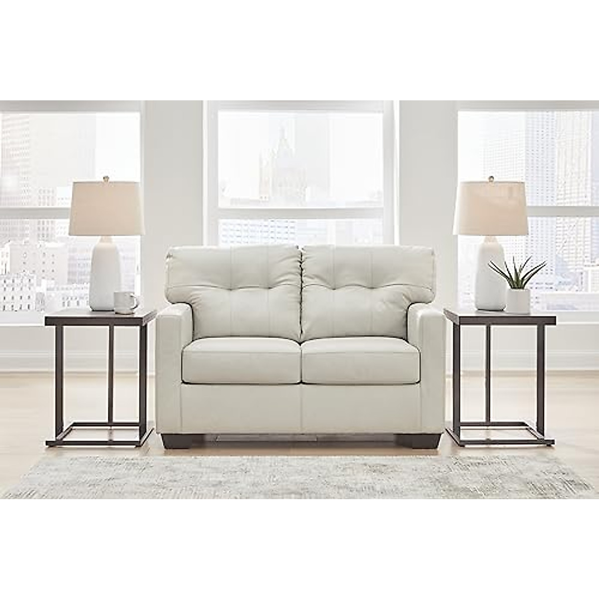 Signature Design by Ashley Belziani Modern Tufted Leather Match Loveseat, White