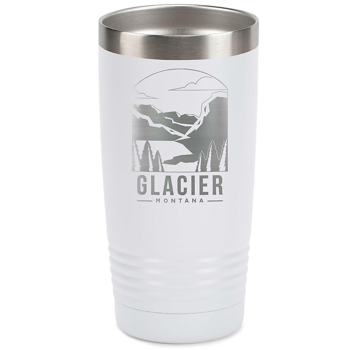 100 North, Polar Camel, United States National Parks, White 20 Ounce, Stainless Steel, Vacuum Insulated Travel Tumbler Mug With Clear Lid, Glacier Montana
