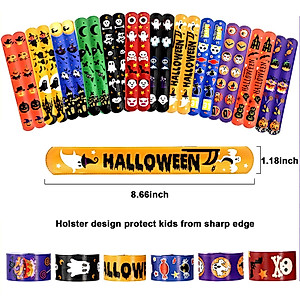 Garma 48Pcs Halloween Slap Bracelets Rubber Wristbands for Halloween Party favors, Kids Girls Boys Toddlers Halloween Gifts