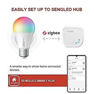 Sengled Alexa Light Bulb, Zigbee Bulb Smart Hub Required, Works with Alexa and SmartThings, Voice Control with Echo Show 10 with built-in Hub, Color Changing 60W Equivalent A19 Smart Light Bulbs, 4PK