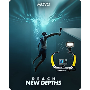 Movo DiveRig2 XL Diving Rig Bundle with Waterproof LED Light - Compatible with GoPro HERO, HERO5, HERO6, HERO7, HERO8, HERO9, HERO10 and Waterproof Action Cam - Scuba Accessories for Underwater Camera