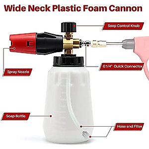 STEINBRÜCKE Foam Cannon -Snow Foam Lance Heavy Duty with Extra-Wide Neck, Thicker Brass Core and 5 Nozzle Tips for Pressure Washer Gun 1 Liter