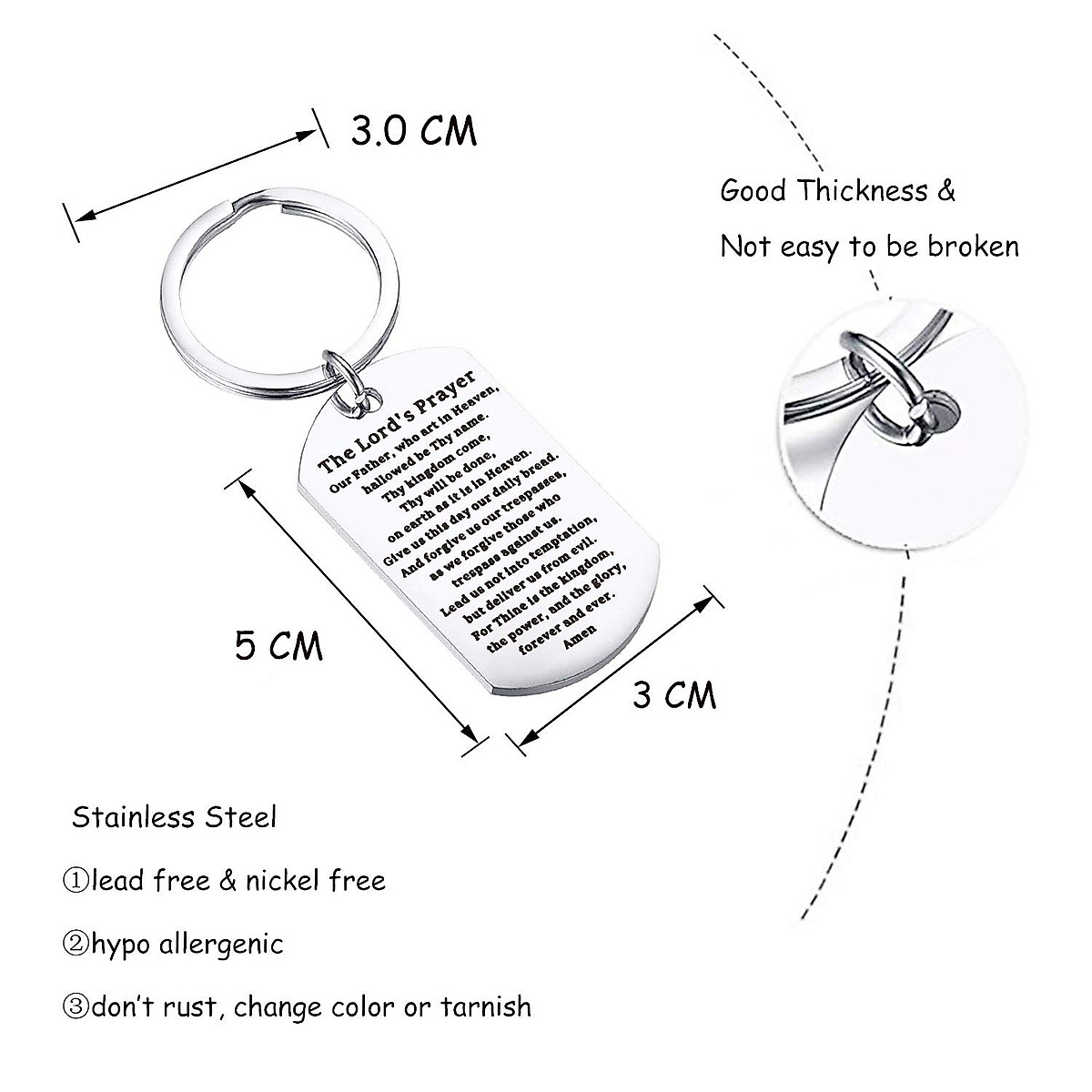 Gzrlyf The Lord's Prayer Keychain Our Father who Art in Heaven Matthew 6:9-13 Religious Gifts (Dog Tag Keychain)