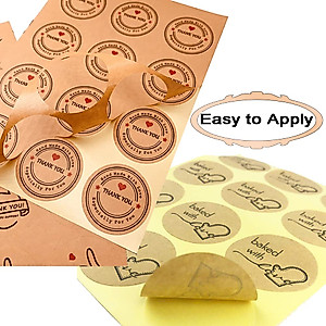 Thank You Stickers | 600 Labels Per | 1.5" Round | 10 Style Designs Vintage Yellow Kraft Sticker for Christmas Thanksgiving Birthdays Party Weddings Giveaways, Perfect for Small Business Gift Bags