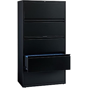 Hirsh 36-in Wide HL8000 Series Metal 5 Drawer Lateral File Cabinet Black