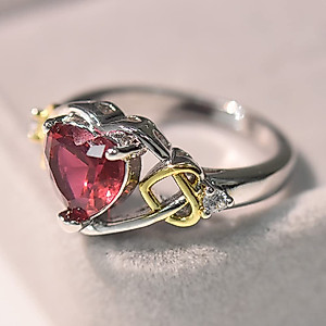 WDIYIEETN Fashion Jewelry Gold and Silver Two-Tone Shiny Diamond Heart-Shaped Ruby Ring Cubic Zirconia Crystal Diamond Ring Eternity Engagement Wedding Band Ring for Women (7)