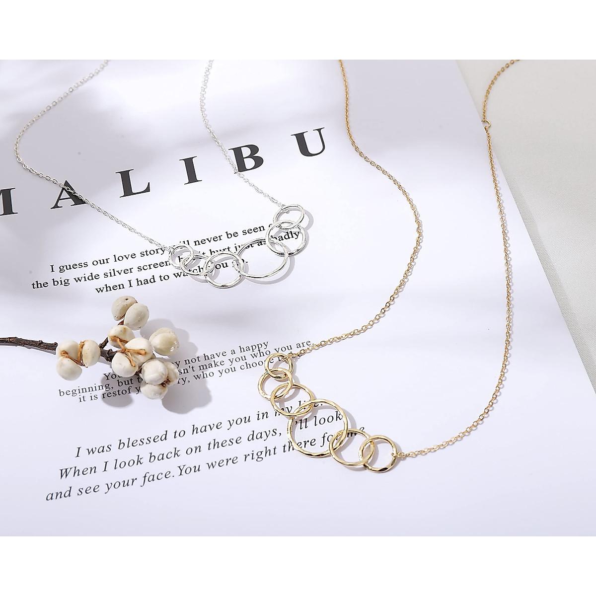 HOPE LOVE SHINE 60th Birthday Gift for Women, Mom, Wife, Sister - 60th Birthday Necklace, Jewelry 17+2", Sterling Silver, 6 Interlocking Rings