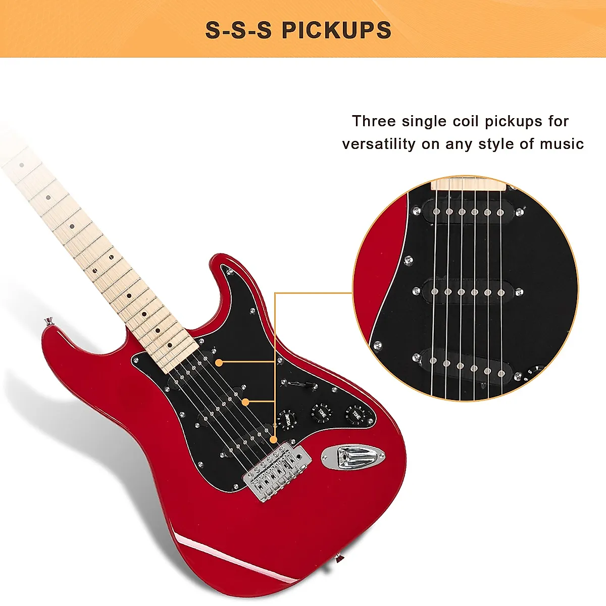 GLARRY 39" Full Size Electric Guitar for Music Lover Beginner with 20W Amp and Accessories Pack Guitar Bag (Red)